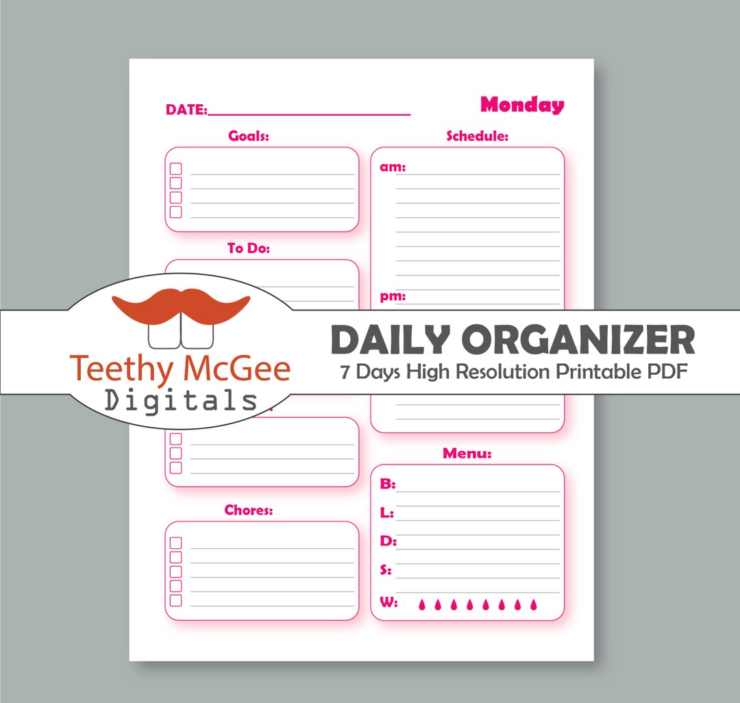 7 Daily Organizers - Instant Download Printable Organization Tool - Etsy