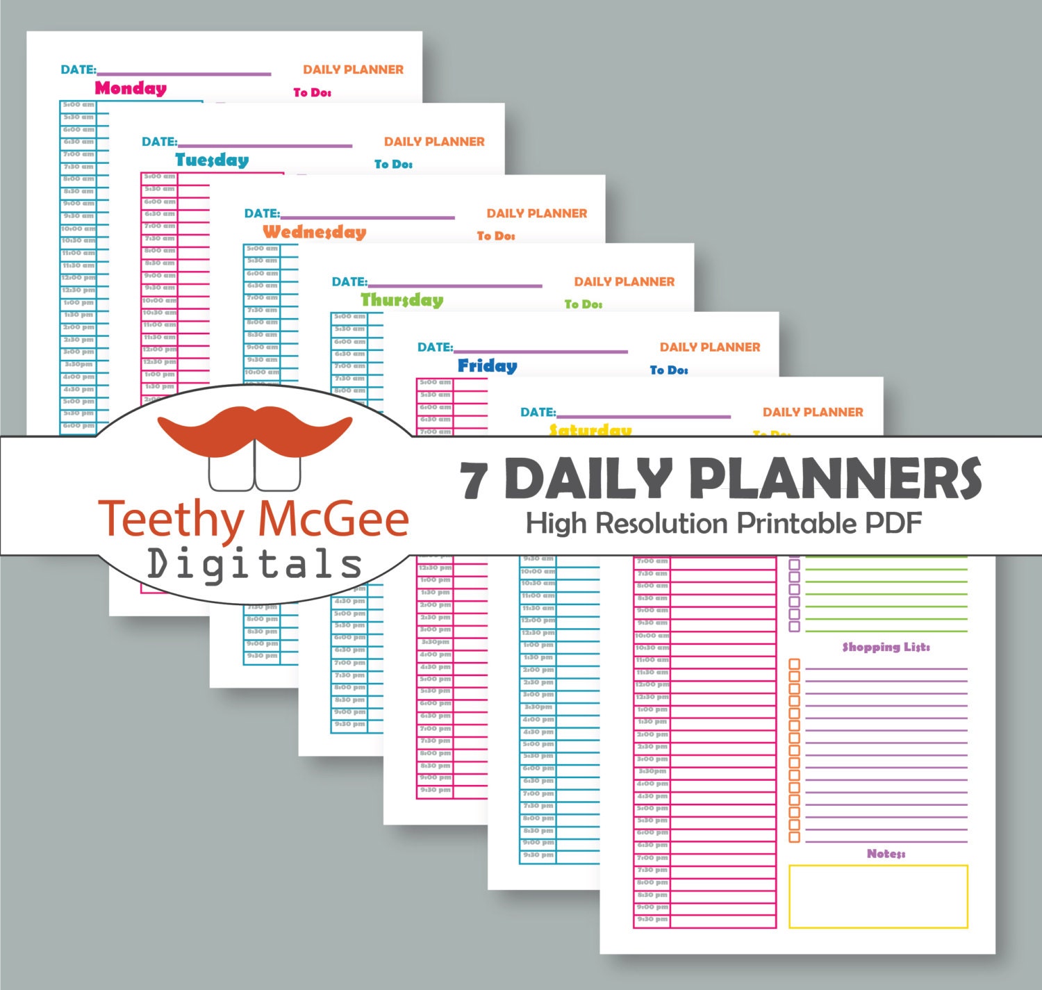 7 Daily Planners for Time Management - Instant Download Printable ...