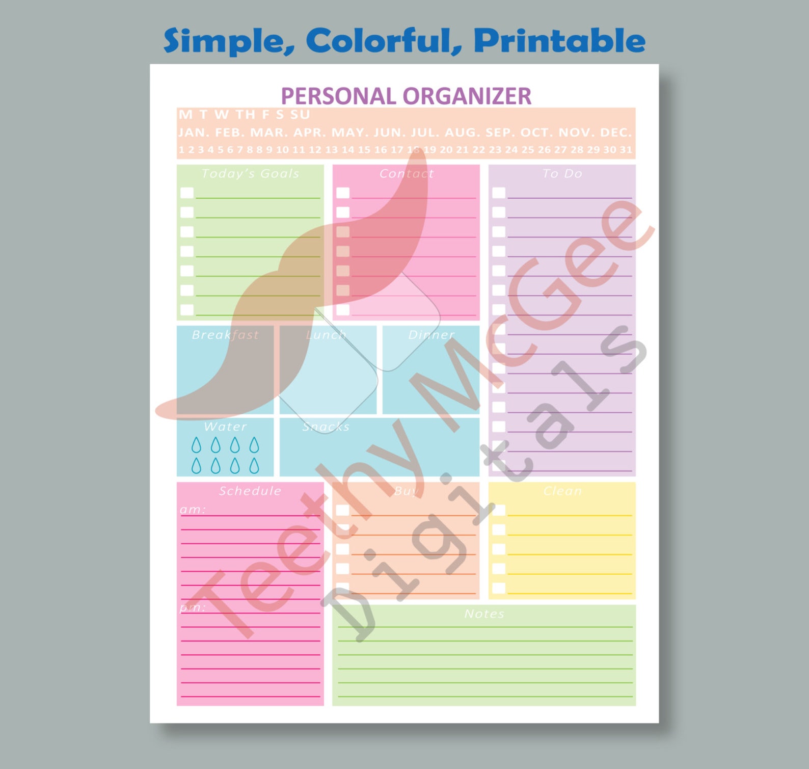 Personal Organizer 5.5 X 8.5 Instant Download Printable Organization ...