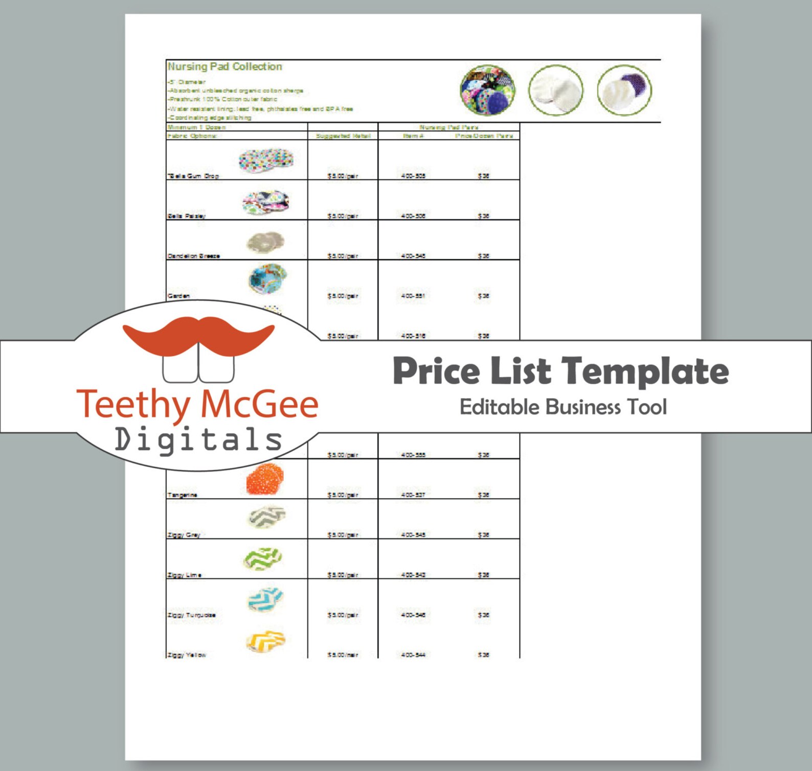 Price List Template - Instant Download Editable for Wholesale and ...