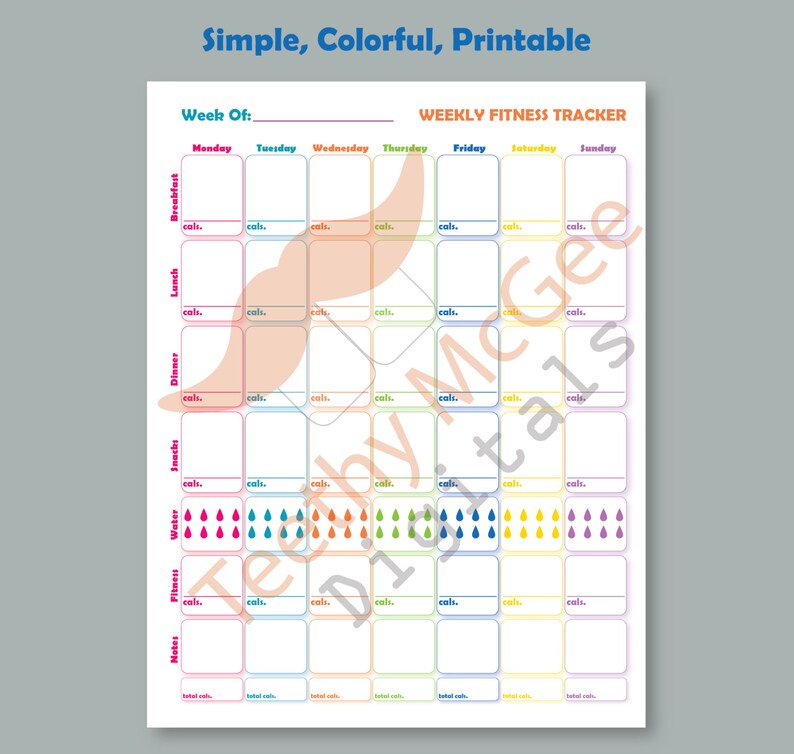 Weekly Fitness & Calorie Tracker - Instant Download for Your Health and ...