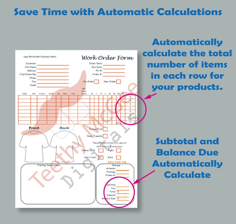 Editable Work Order Form for Screen Printing Instant | Etsy