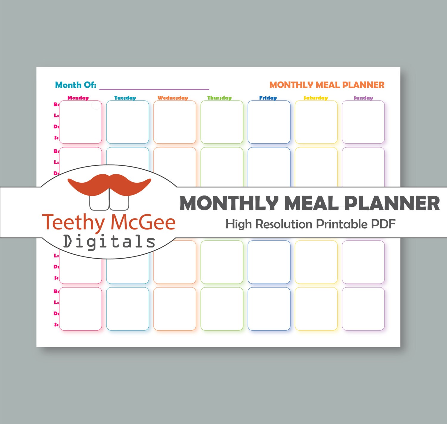 Monthly Meal Planner - Instant Download Printable Menu Planner - Etsy