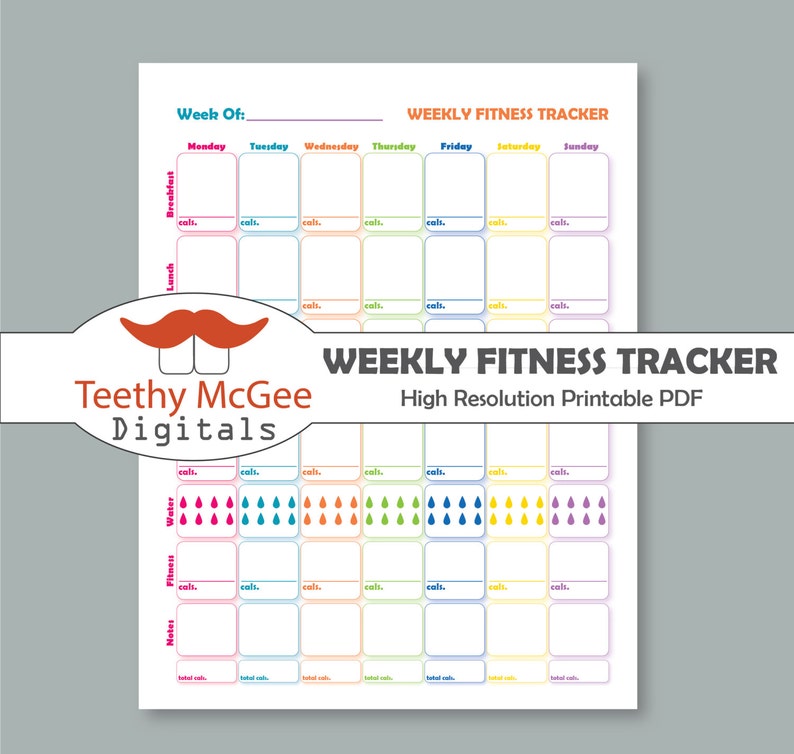 Weekly Fitness & Calorie Tracker - Instant Download for Your Health and ...