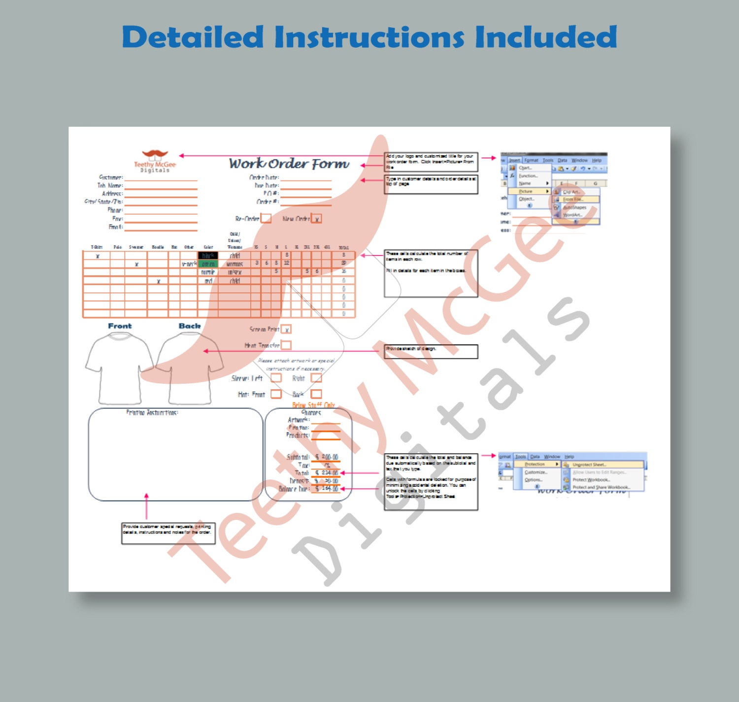 Editable Work Order Form for Screen Printing Instant | Etsy