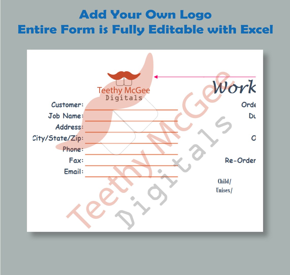Editable Work Order Form for Screen Printing Instant | Etsy