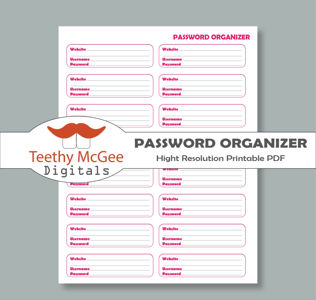 Password Organizer PINK - Instant Download Printable Website, Username ...
