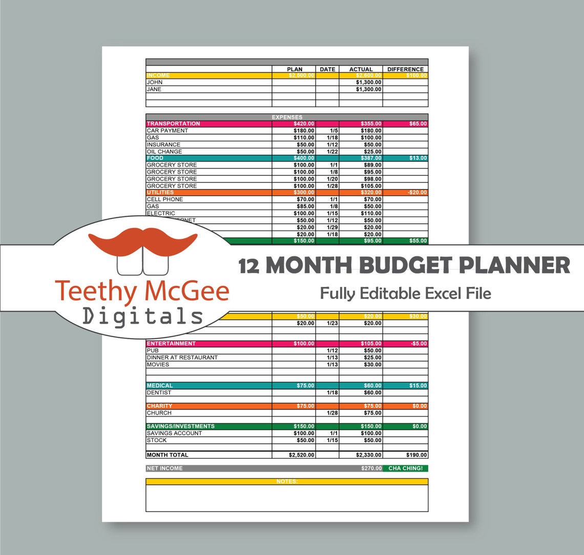 12 Month Budget Planner & Expenses Tracker Kit - Instant Download ...