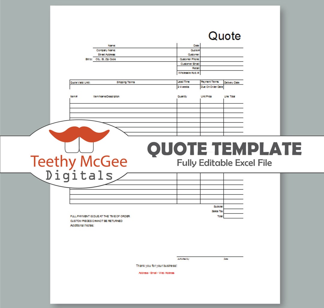 Quote Form Template - Instant Download Editable Business Tool - Etsy
