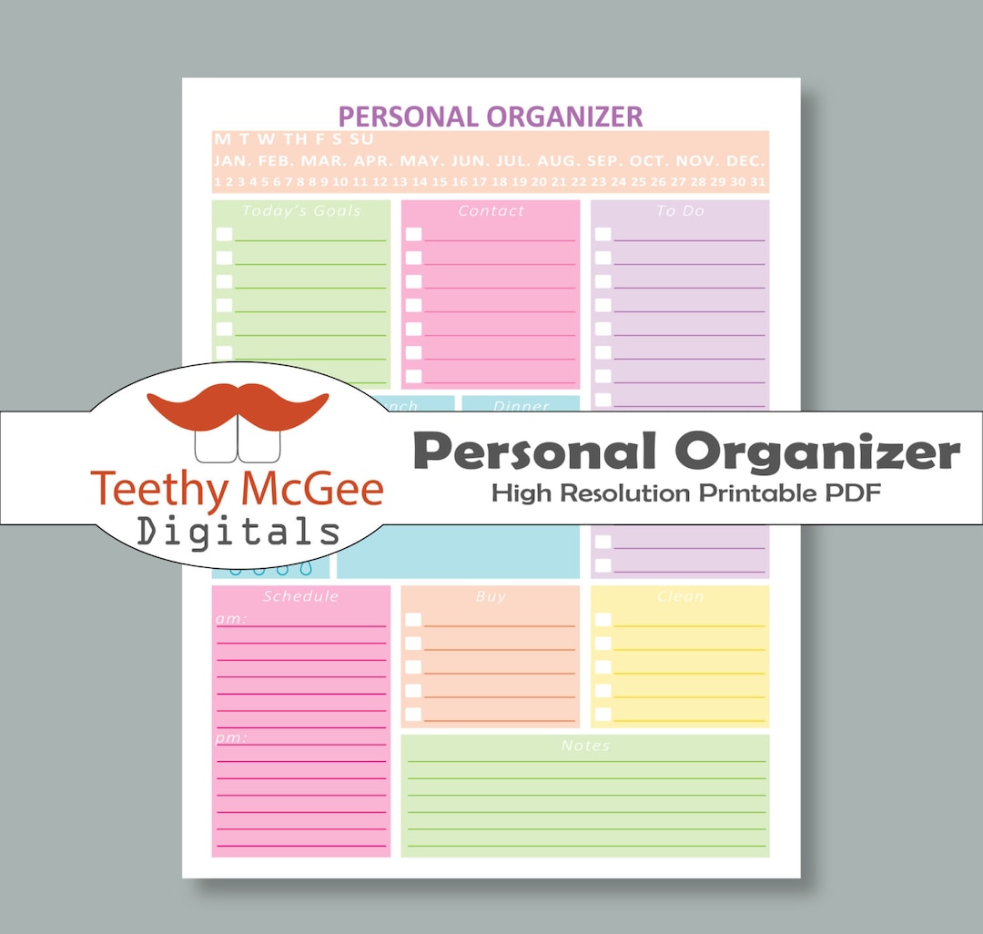 Personal Organizer 5.5" X 8.5" - Instant Download Printable ...