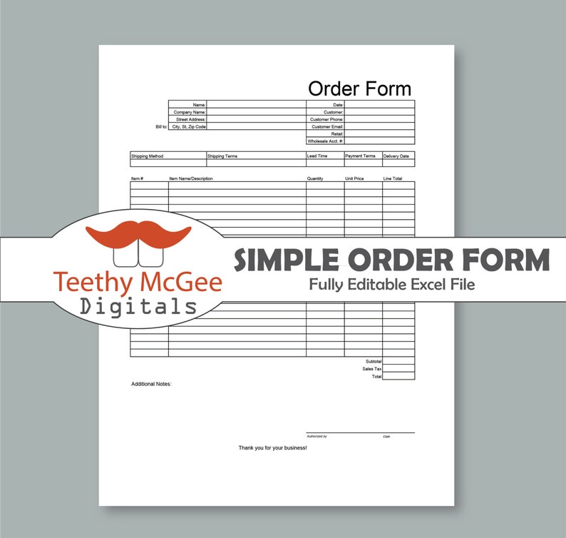 Order Form Template - Instant Download Editable Business Tool - Etsy