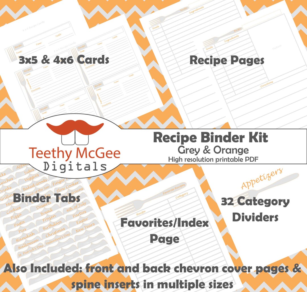 Recipe Binder Kit - Instant Download to Organize Your Kitchen in Grey ...