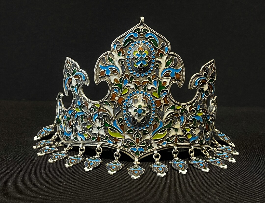 Uzbekistan Bokhara Silver Enameld Ceremonial Crown - Shipping İncluded ...