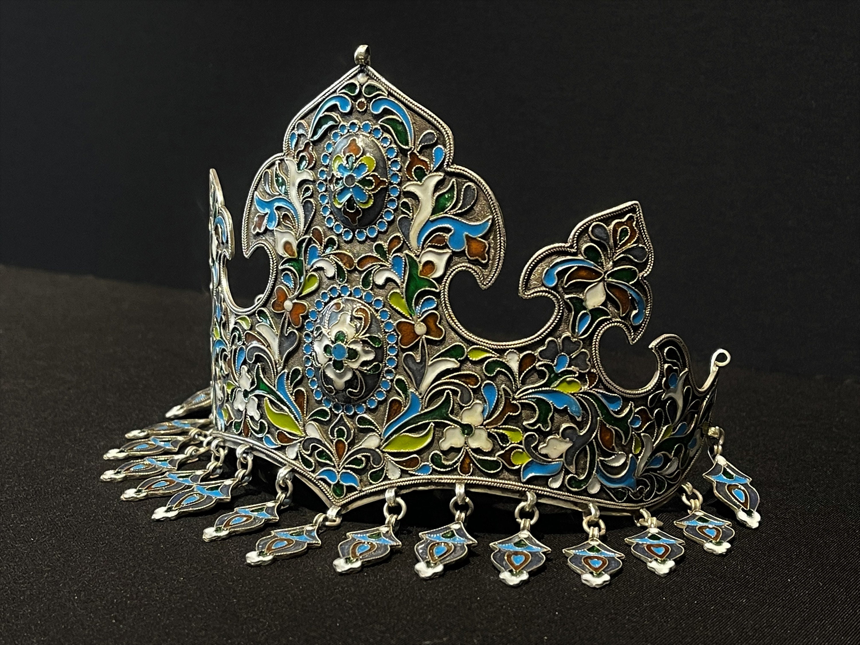 RARE Antique Uzbekistan Bukhora Silver Enameld Ceremonial Crown Free ...