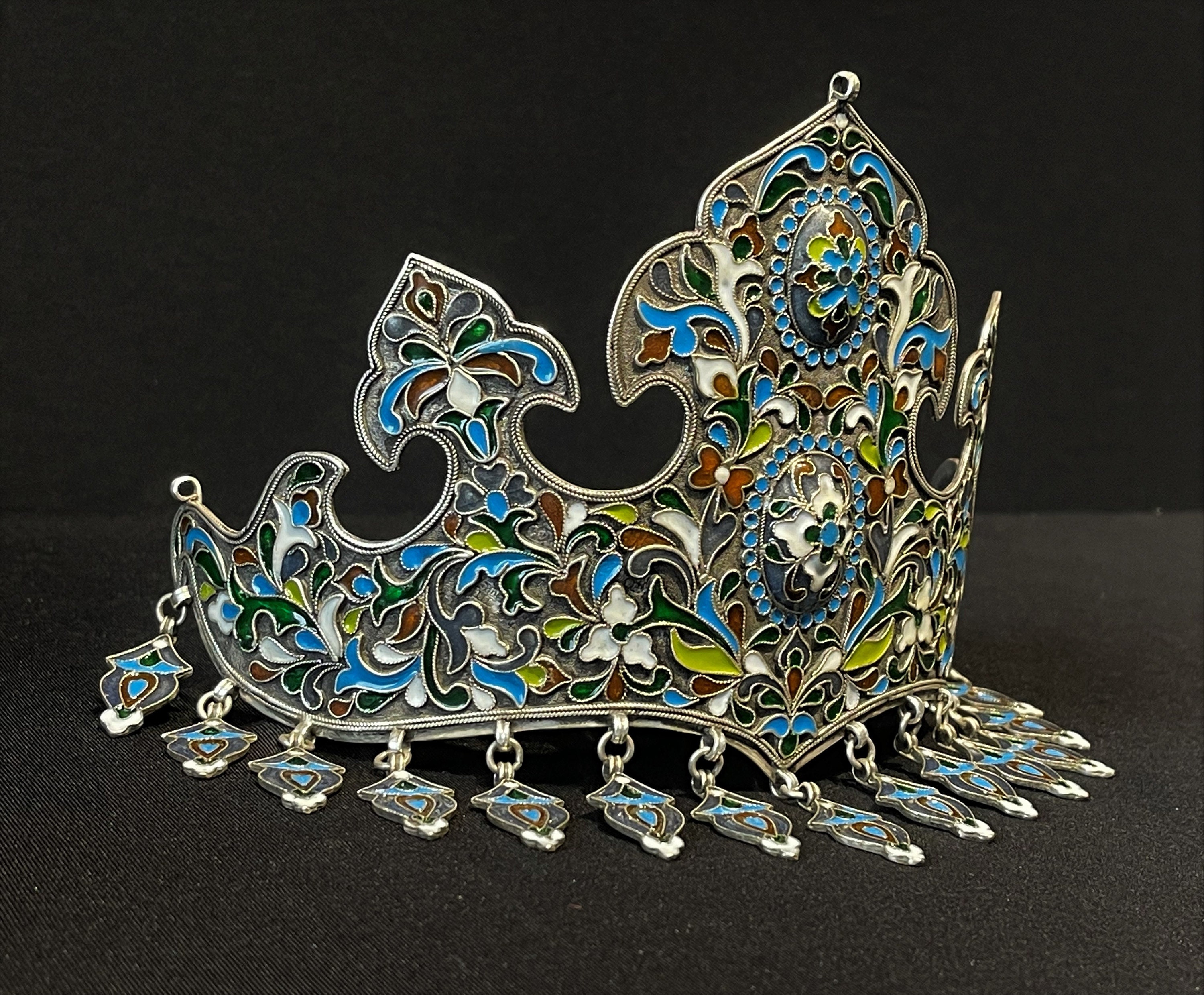 RARE Antique Uzbekistan Bukhora Silver Enameld Ceremonial Crown Free ...