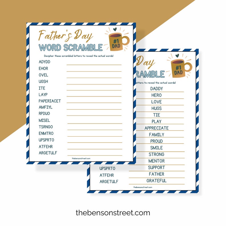 Father's Day Word Scramble | Word Scramble Game | Father's Day Game ...