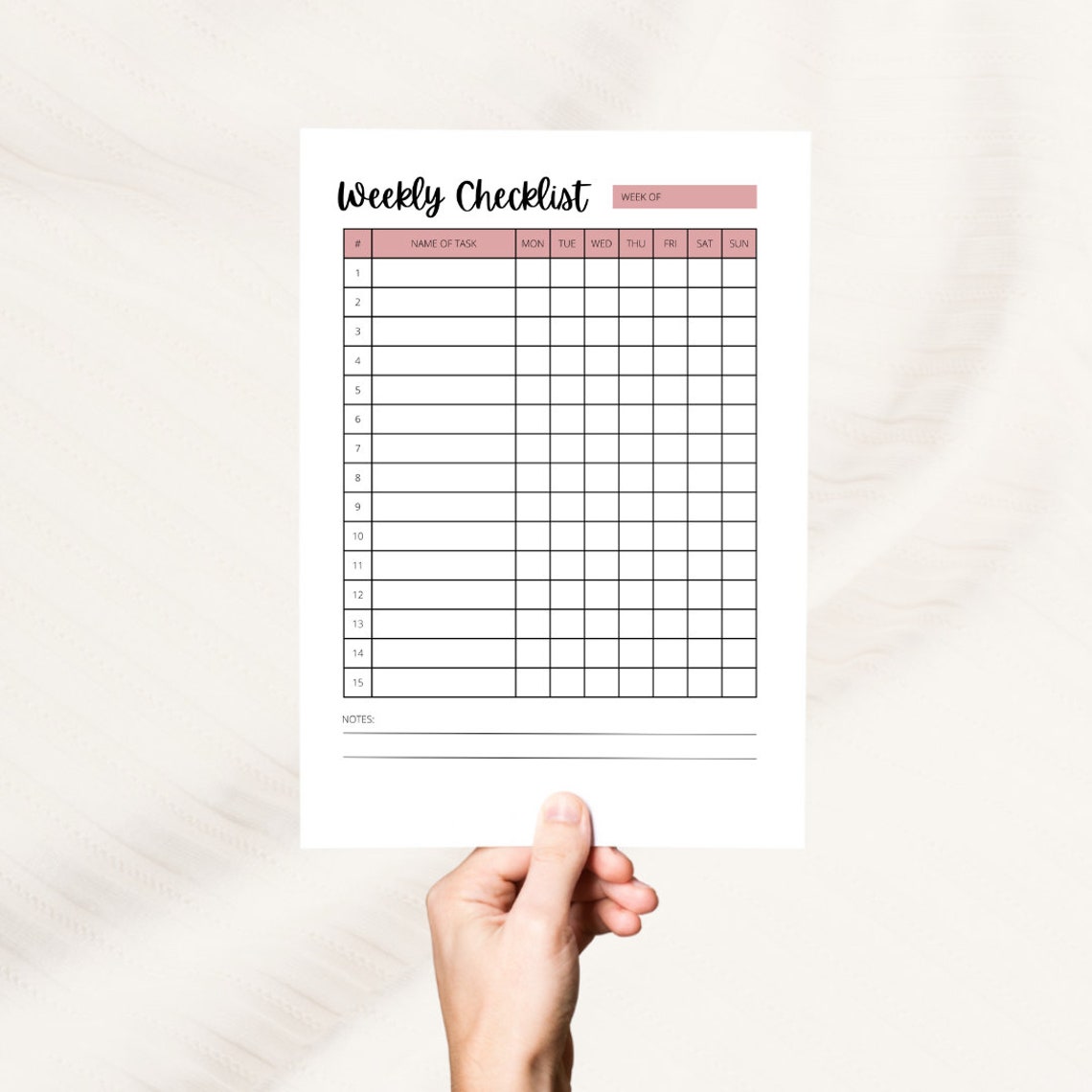 Weekly Checklist. Weekly Tasks Checklist. Weekly To-do List. Printable ...