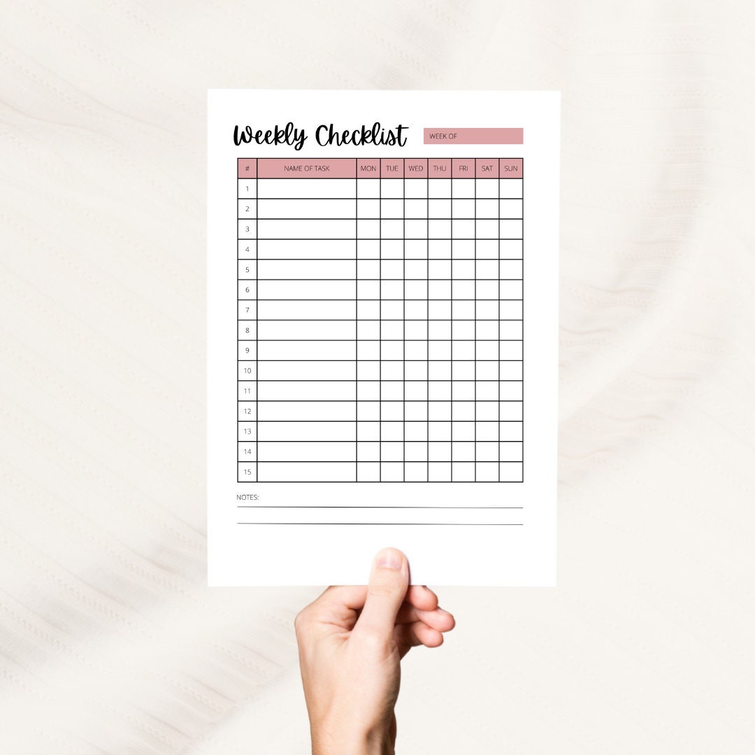 Weekly Checklist. Weekly Tasks Checklist. Weekly To-do List. Printable ...