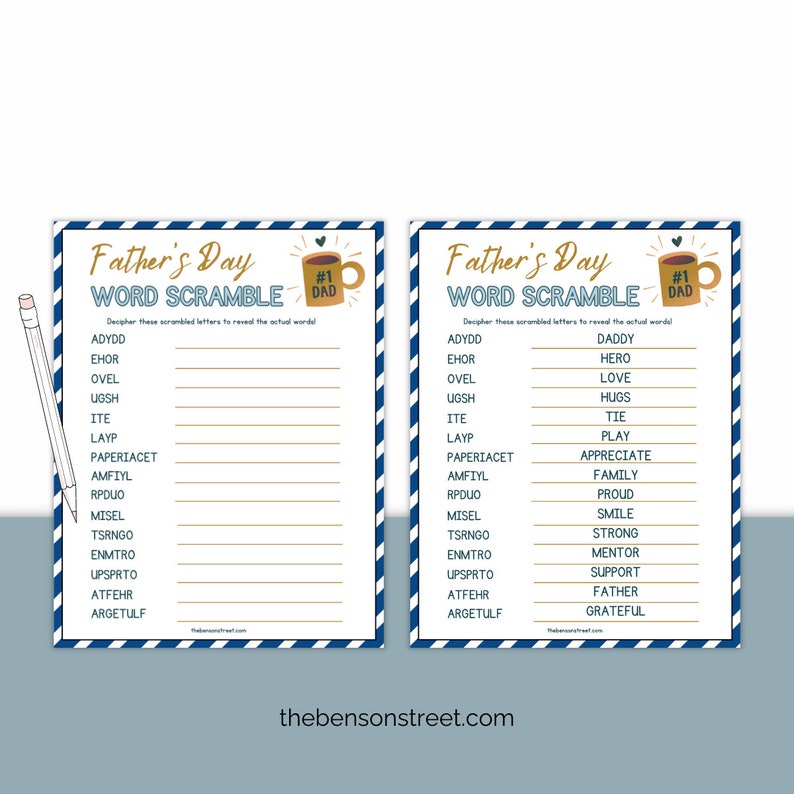Father's Day Word Scramble | Word Scramble Game | Father's Day Game ...