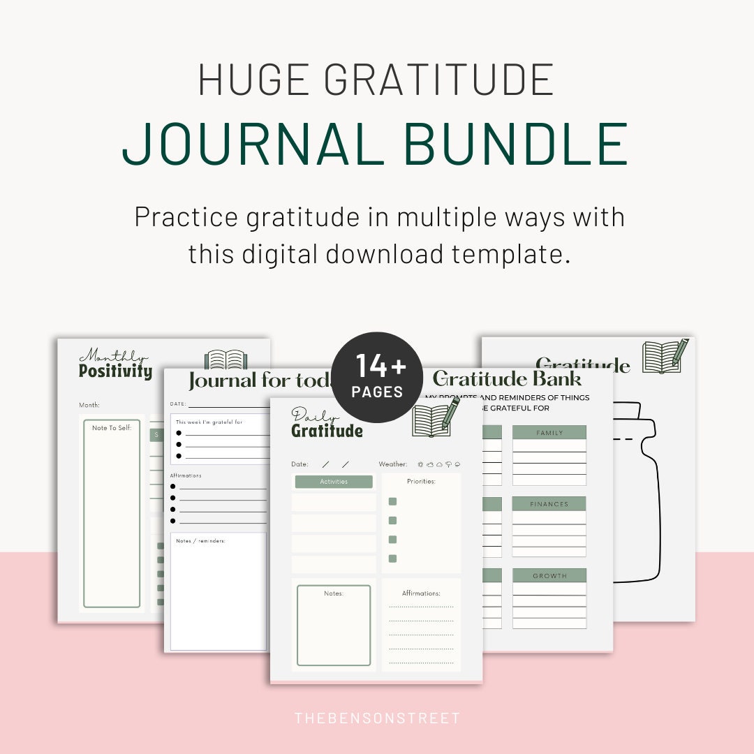 Gratitude Journal Printable Bundle: Mindfulness, Self Care (digital ...