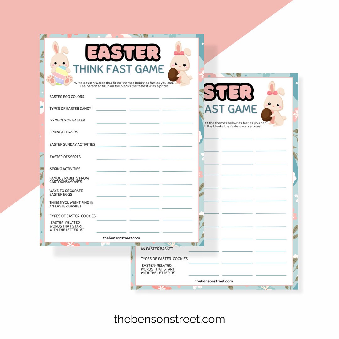 Easter Think Fast Game: Family Printable (digital Download) - Etsy