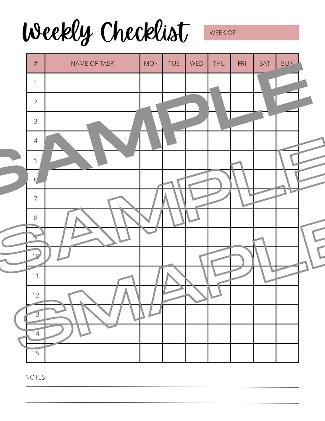 Weekly Checklist. Weekly Tasks Checklist. Weekly To-do List. Printable ...