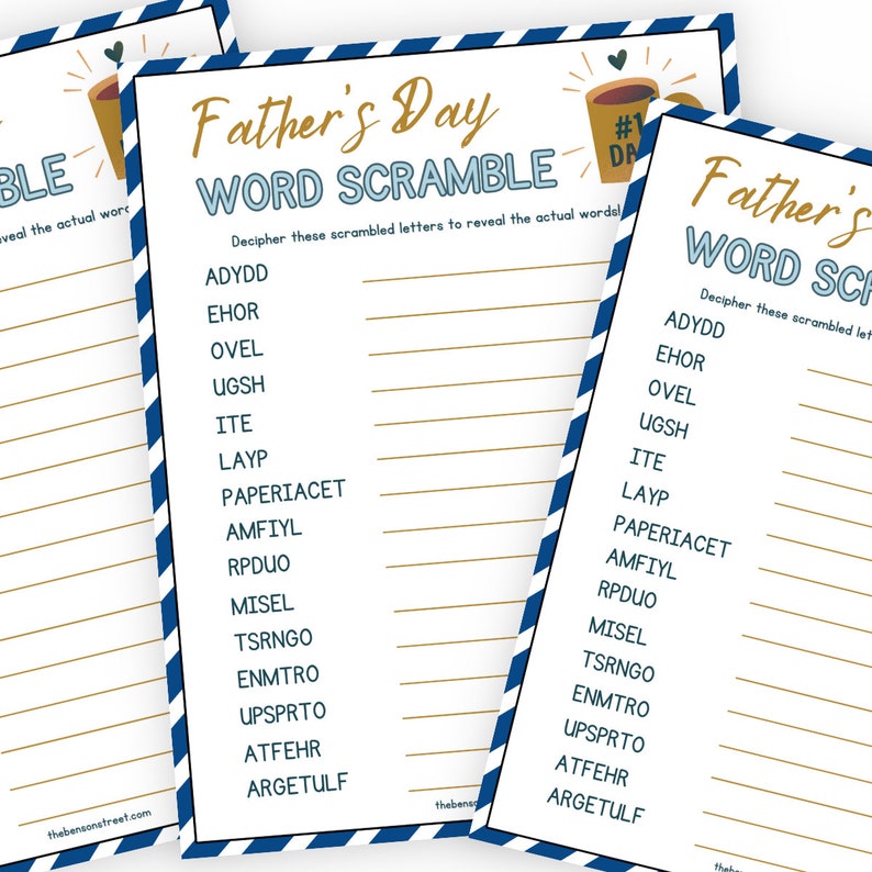 Father's Day Word Scramble | Word Scramble Game | Father's Day Game ...