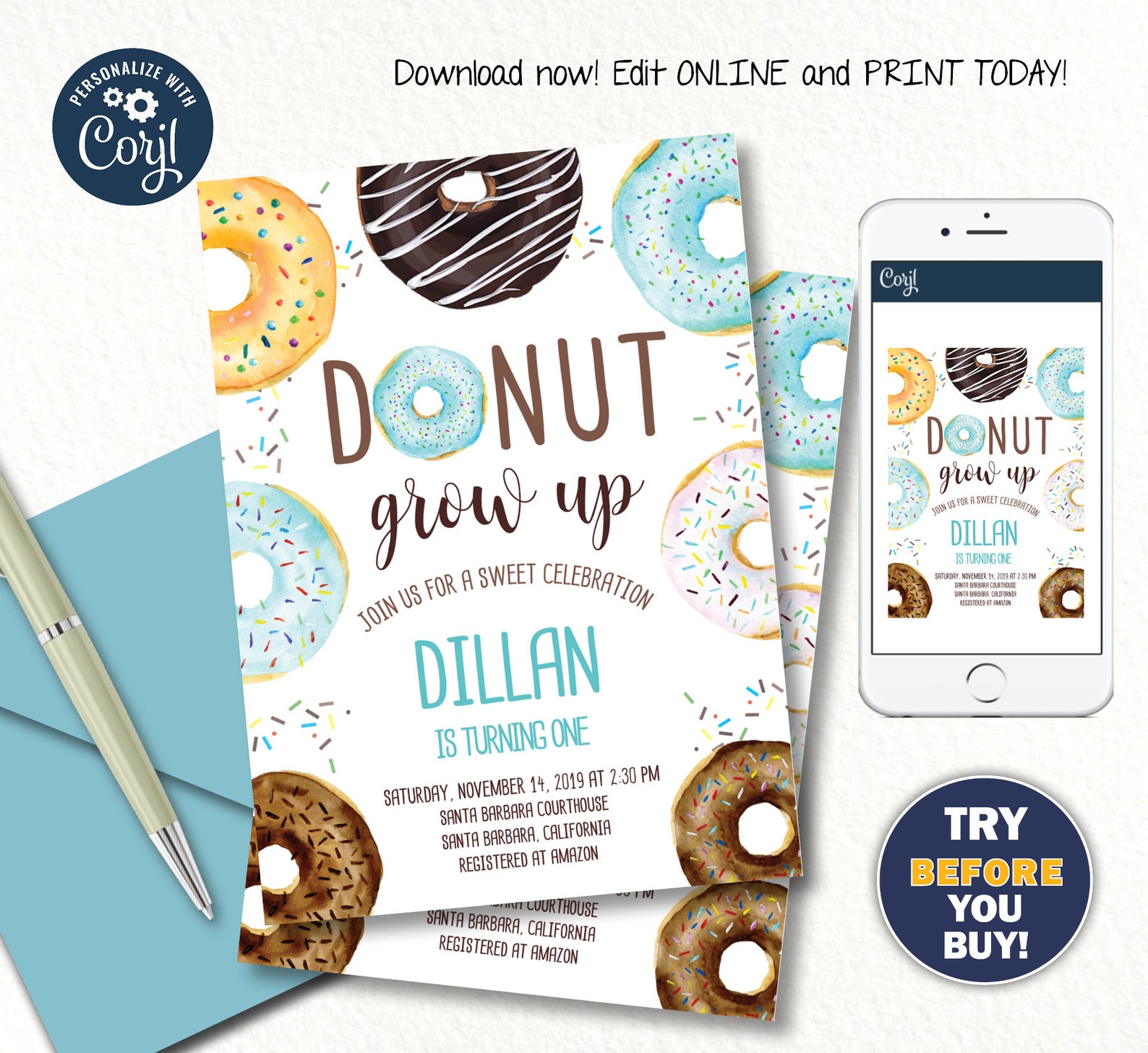 INSTANT DOWNLOAD EDITABLE Template / Donut Birthday | Etsy