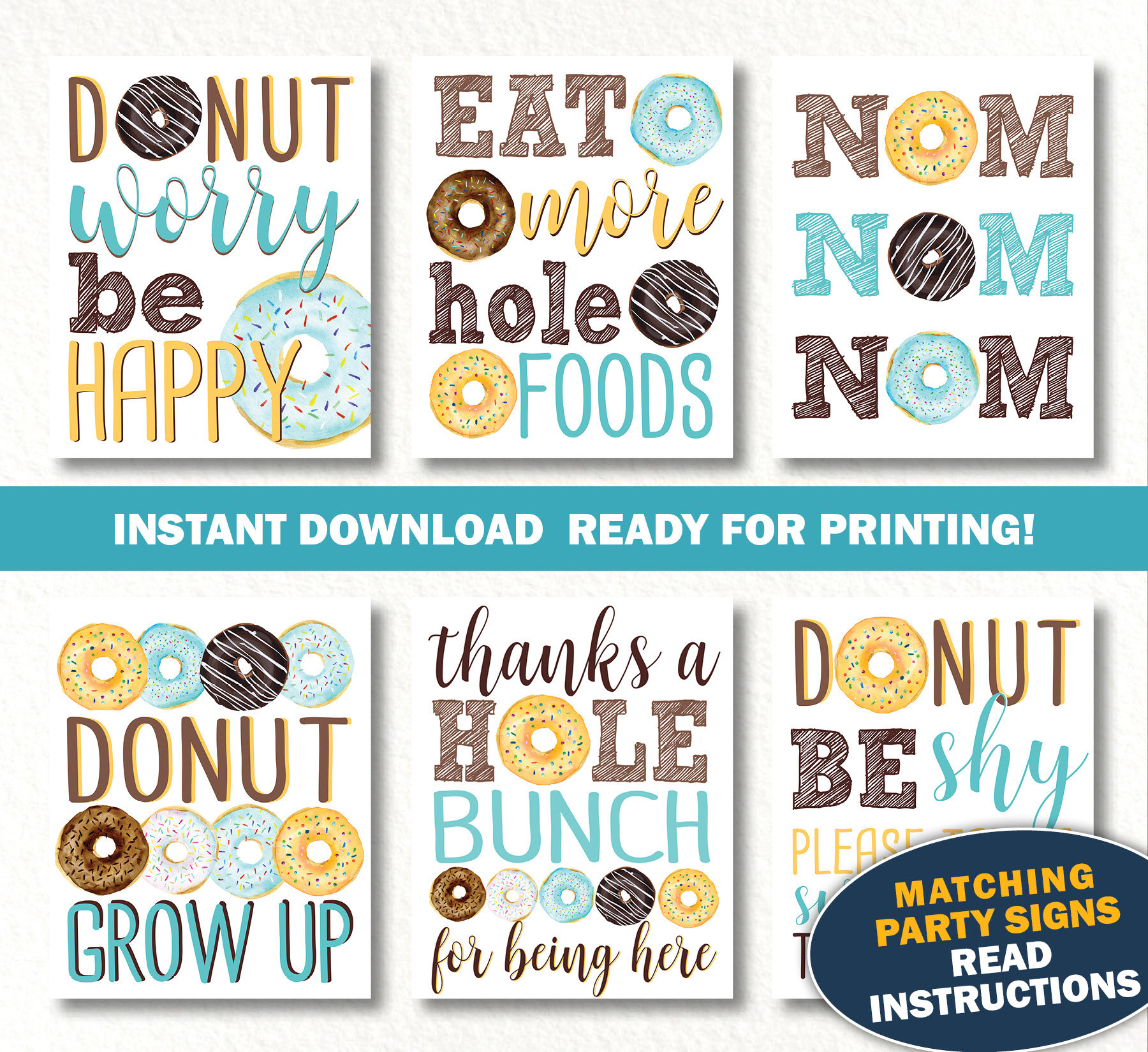 Donut Worry Be Happy Party Sign. 10x8 Digital Printable Donut | Etsy