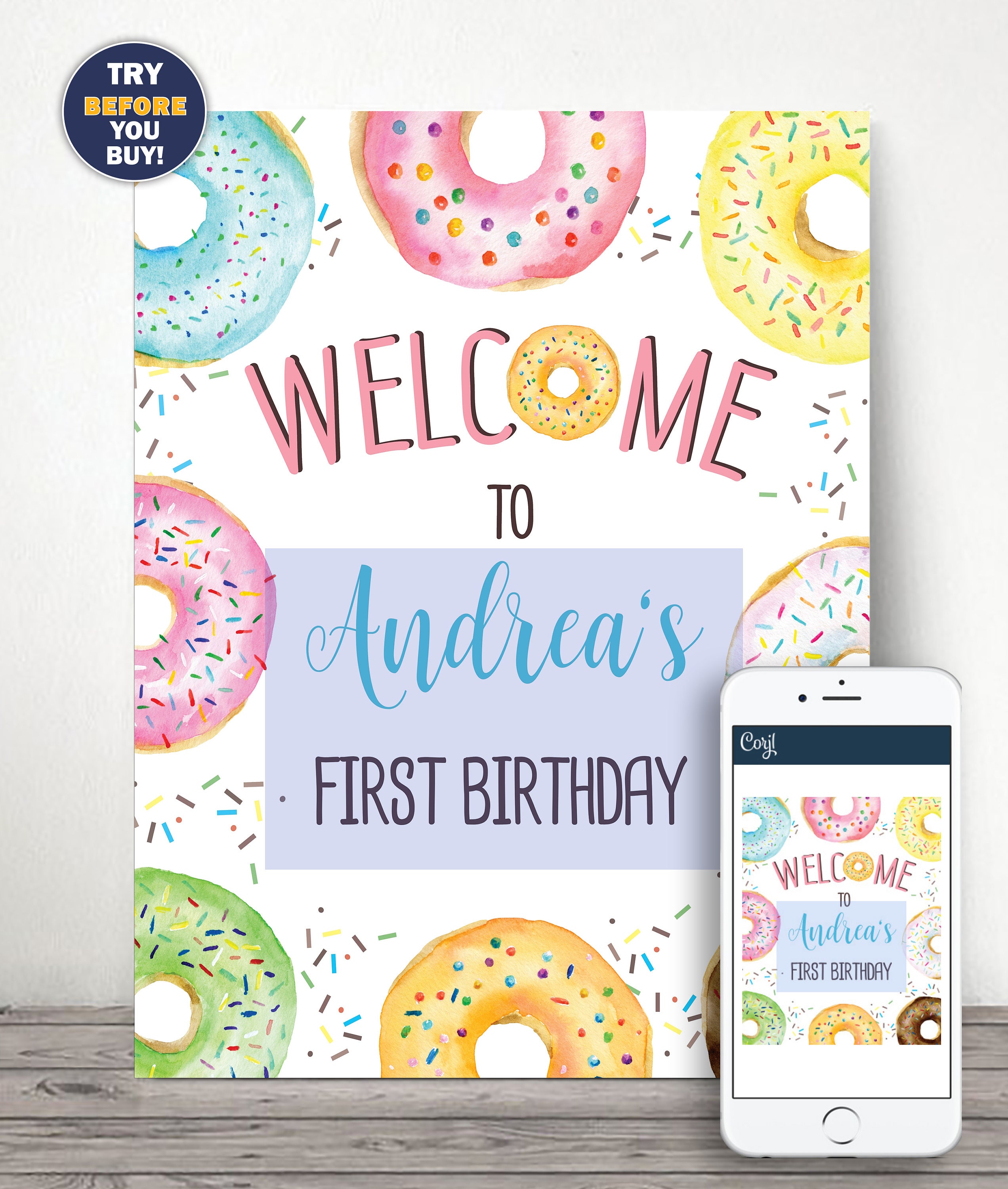 INSTANT DOWNLOAD Editable Donut Welcome Sign Welcome sign | Etsy