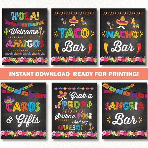 Instant Download Fiesta Party Signs. 6 Mexican Fiesta Party - Etsy