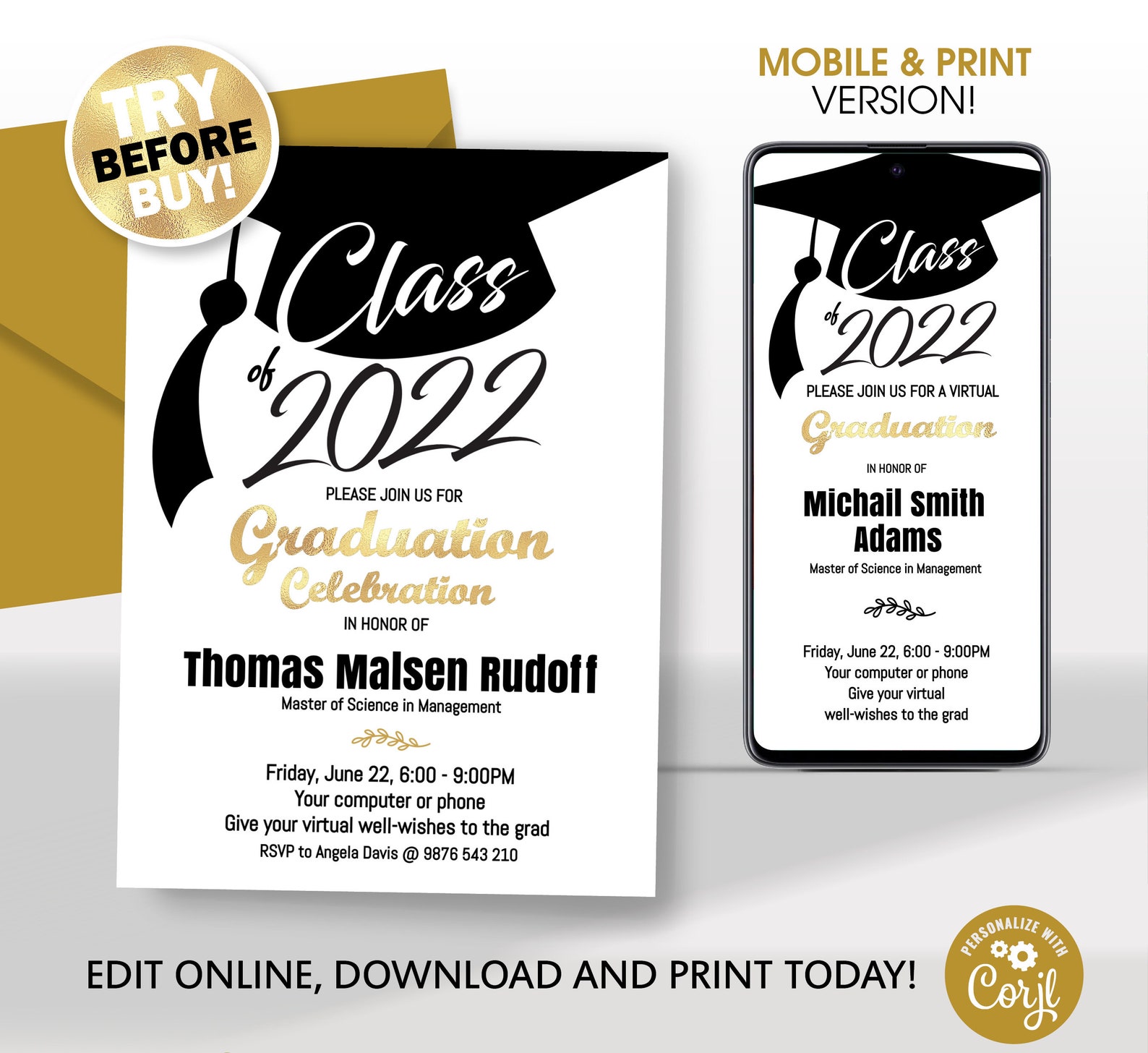 Graduation Editable Template / Black and Gold / Graduation - Etsy
