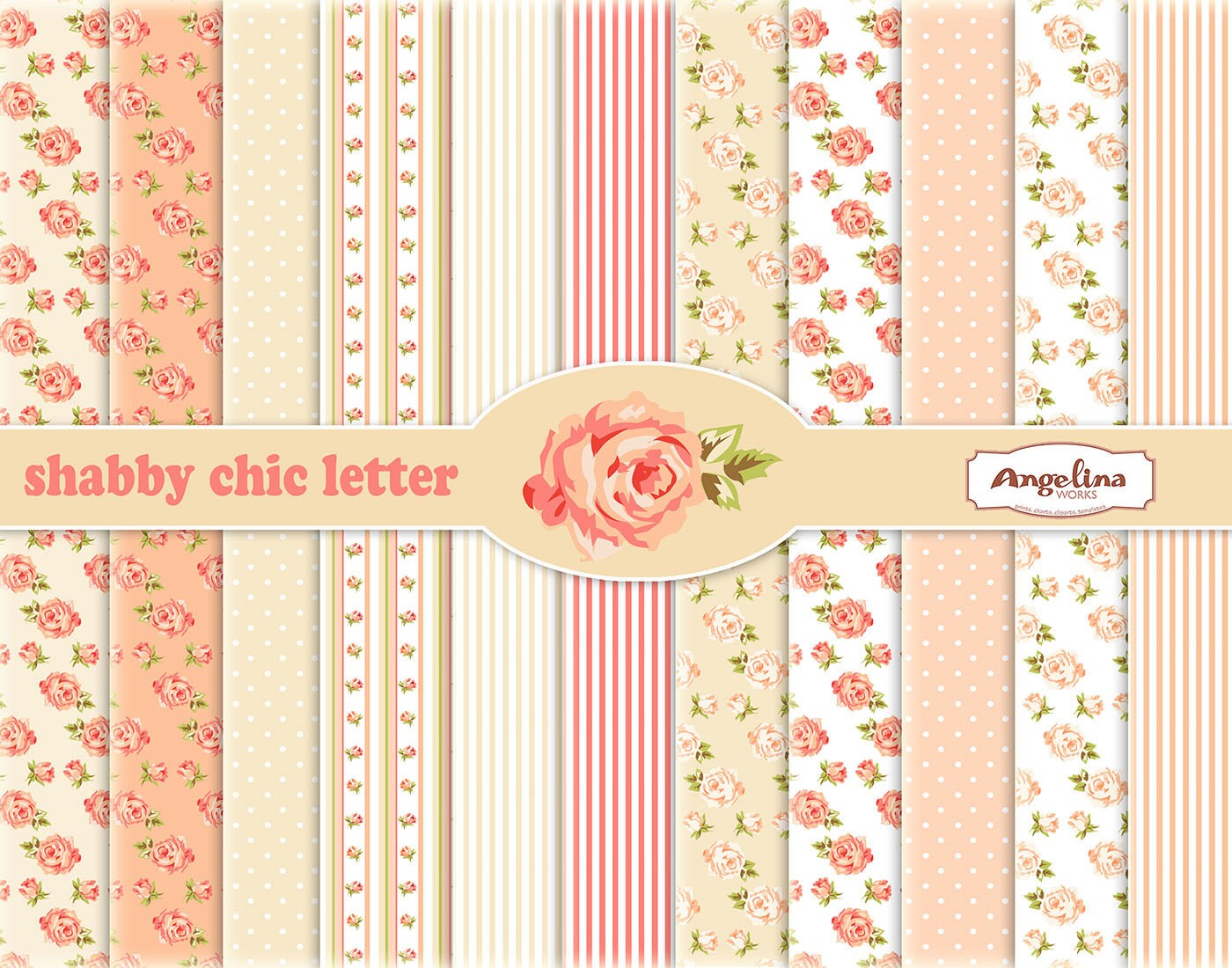 12 Shabby Chic Rose Digital Scrapbook Papers 8x11 Inch for - Etsy