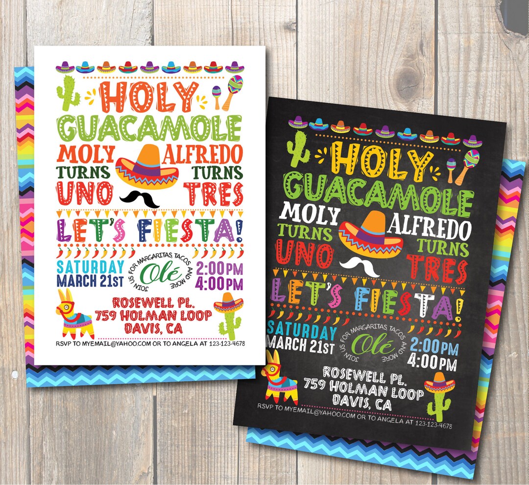 Holy Guacamole Birthday Fiesta Party, Mexican Party Invitation, Fiesta ...
