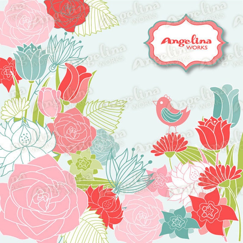 Flowers Background. Digital Floral Clip Art.scrapbook Paper. - Etsy