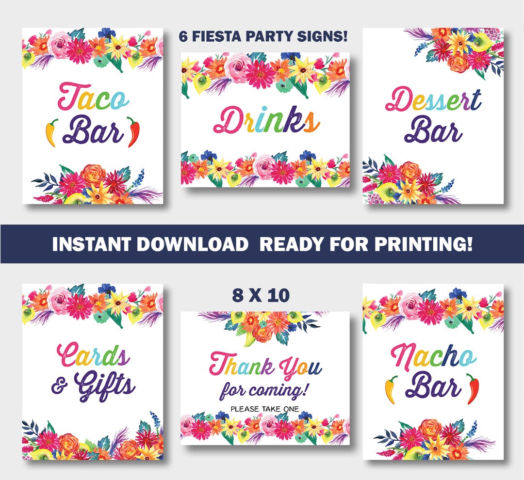 Instant Download Fiesta Party Signs. 6 Mexican Fiesta Party Signs. 10x8 ...