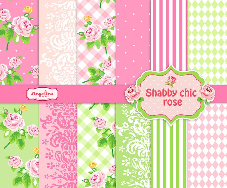 12 Shabby Chic Rose Digital Scrapbook Papers. 1 Vector Rose - Etsy