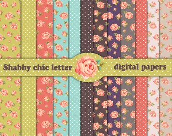 12 Shabby Chic Rose Digital Scrapbook Papers 85x11 Inch for - Etsy