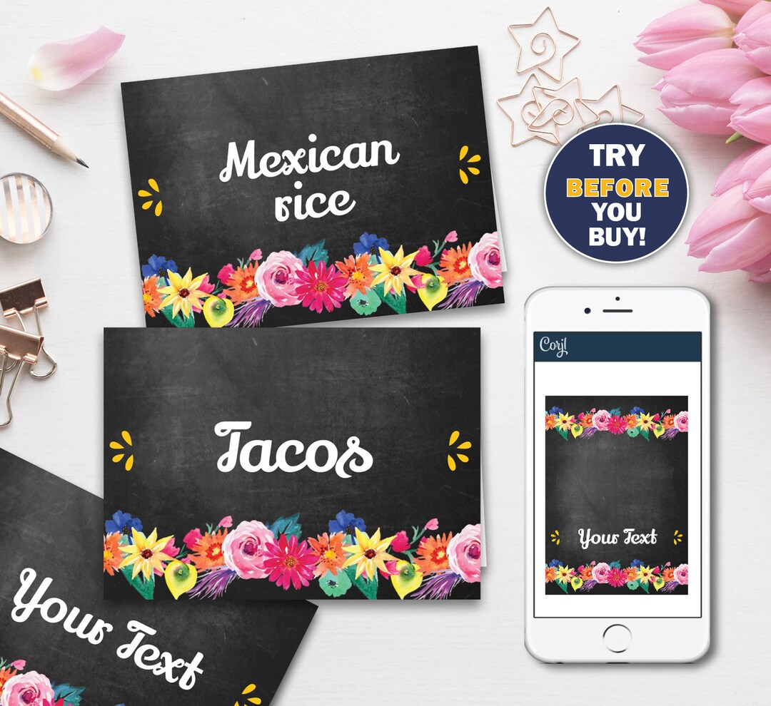 Editable Fiesta Party Food Labels / Mexican Fiesta Birthday Food Tents ...