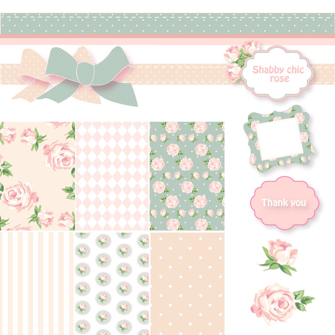 Shabby Chic Digital Scrapbook Paper Pack Pink and Blue. Papers, Frames ...