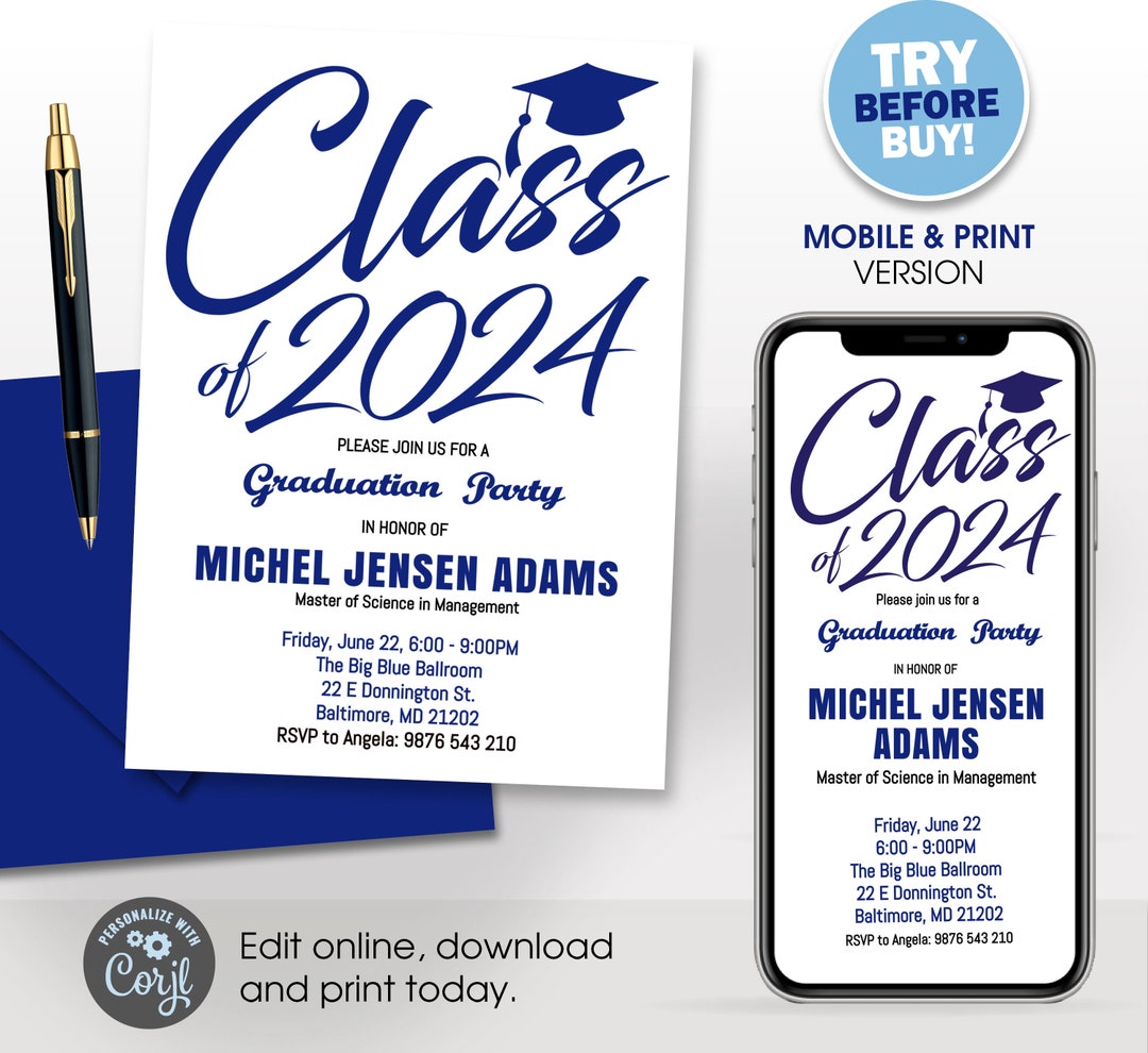 Class of 2024, Editable Template Instant Download, Graduation Party ...