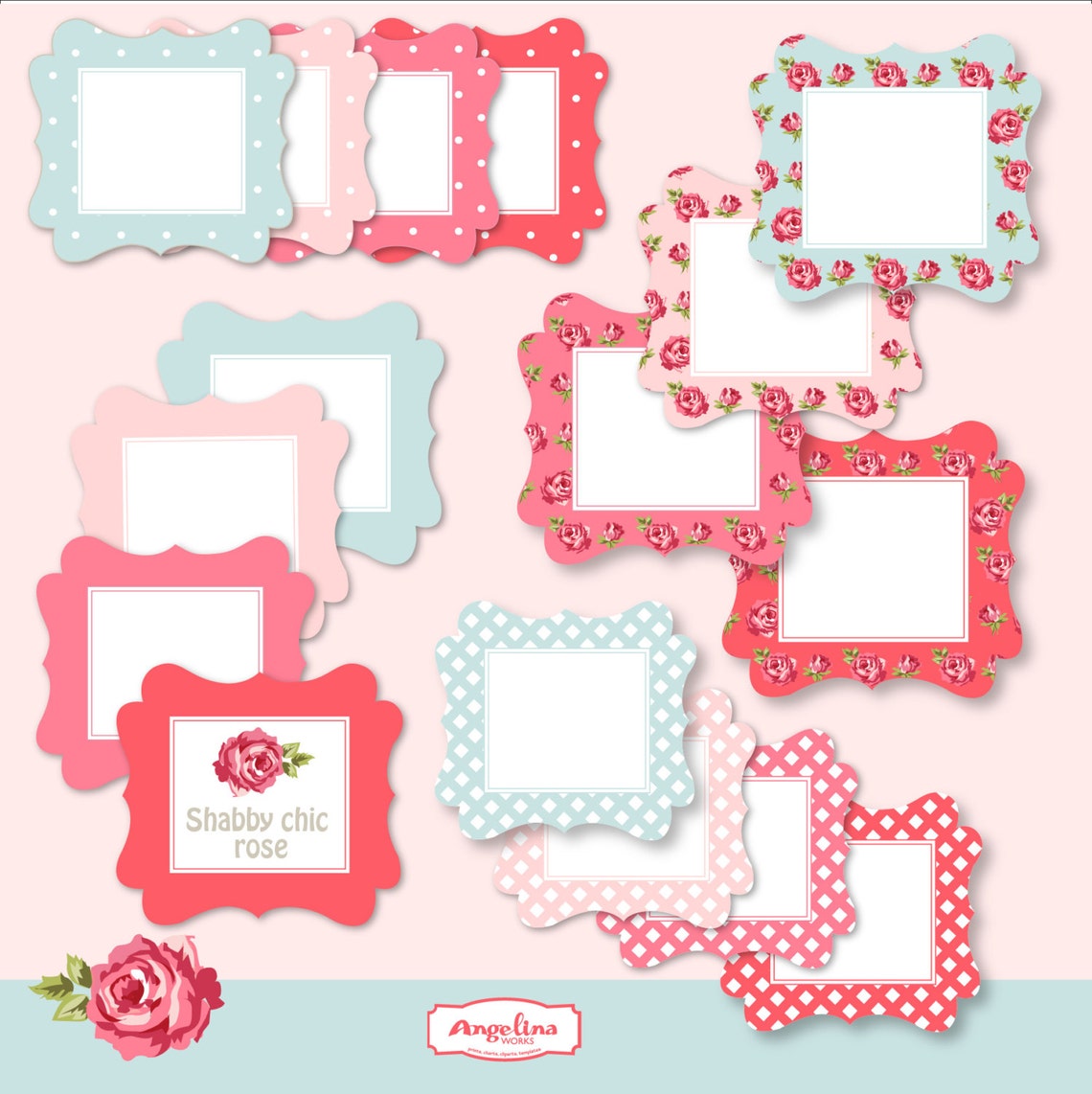 16 Digital Printable Shabby Chic Pink and Gray Frame Labels - Etsy