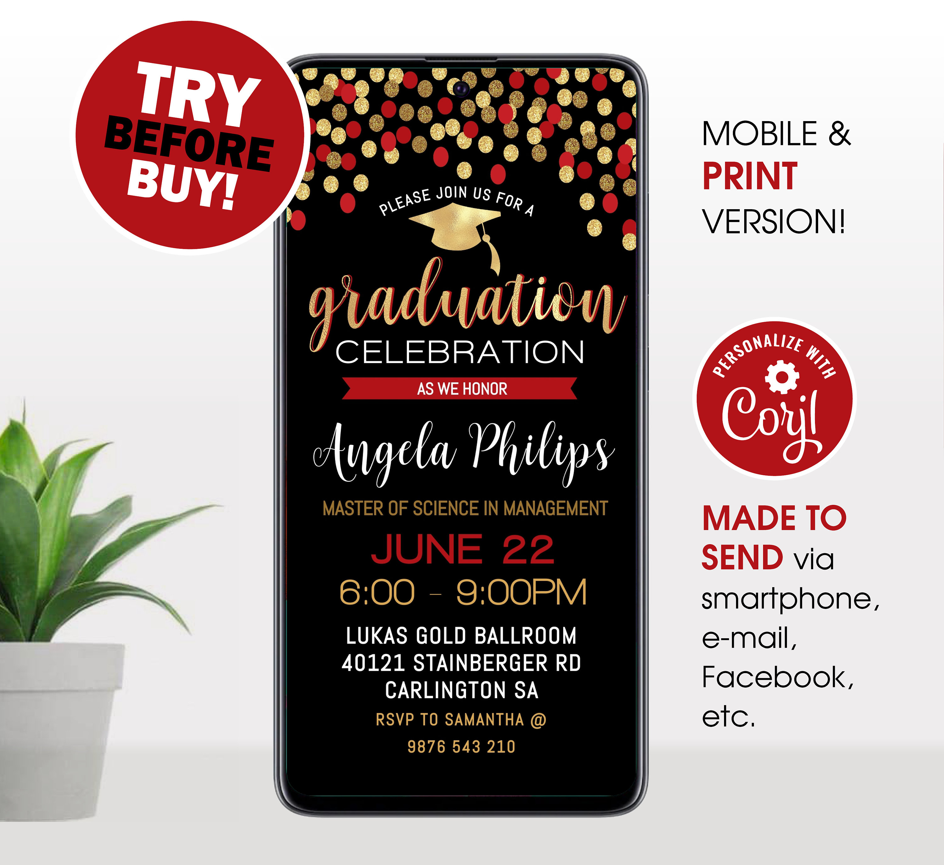 Graduation Editable Template Instant Download / Black Red | Etsy