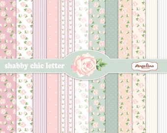 12 Shabby Chic Roses / Blush Pink Digital Scrapbook Papers | Etsy