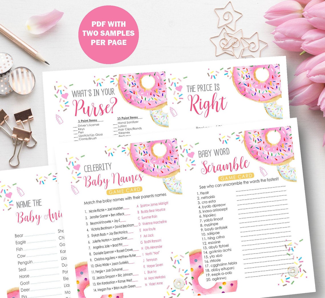 Pink Donut Baby Shower Games Pink Donut Party. 7 Digital - Etsy