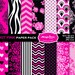 Hot Pink and Black Damask Digital Scrapbook Papers. 14 Digital ...