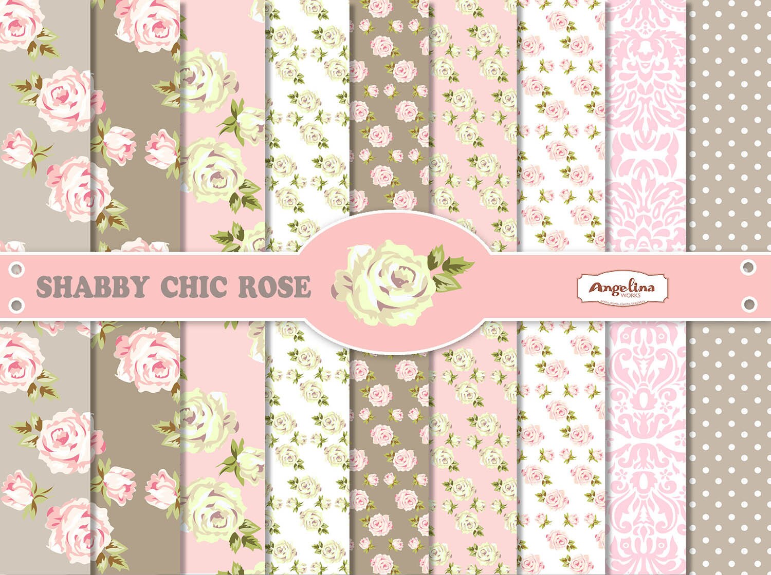 9 Shabby Chic Rose Pink and Gray Digital Scrapbook Papers 8x12 - Etsy