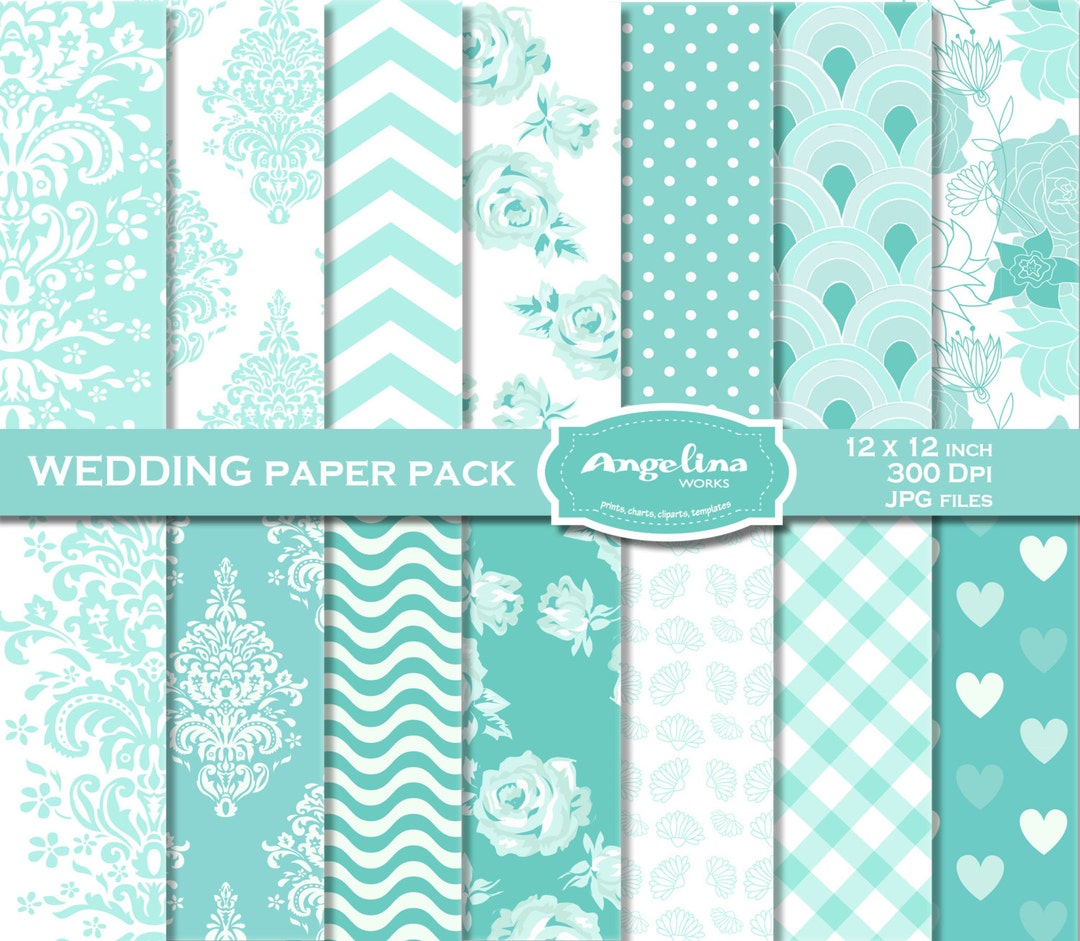 Mint Green Wedding Damask Digital Scrapbook Papers. 14 Digital - Etsy
