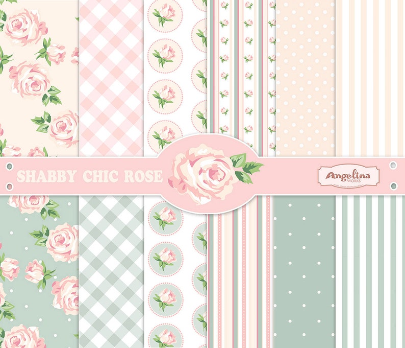12 Shabby Chic Rose Digital Scrapbook Papers. 3 Vector Images - Etsy
