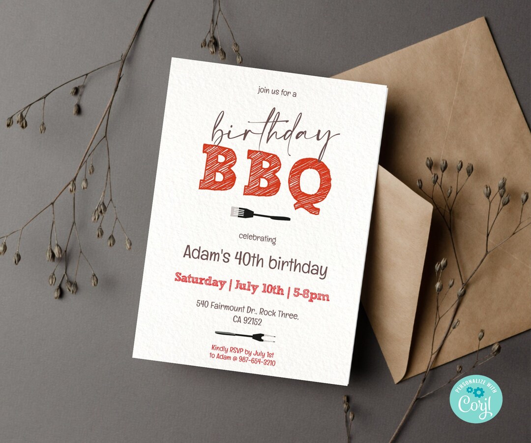 BBQ Party Invitation, Double Sided Printable Card, Social Media Invite ...